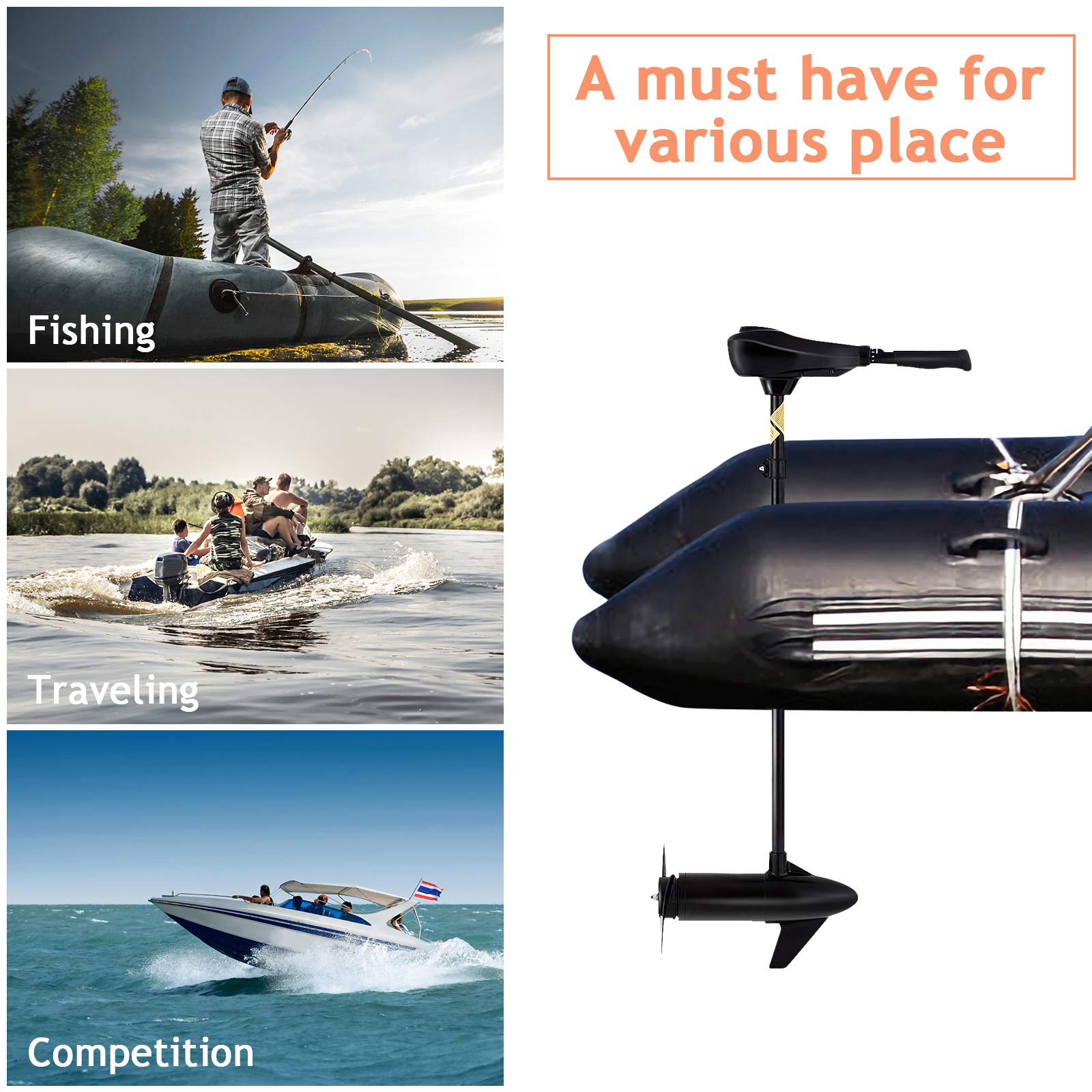 Goplus Electric Trolling Motor 8 Speed, 46 Lbs Thrust Boat Fishing Motor w/Telescoping Handle, Two-bladed Propeller, LED Battery Indicator and 36" Shaft for Freshwater Saltwater Use (46LBS)