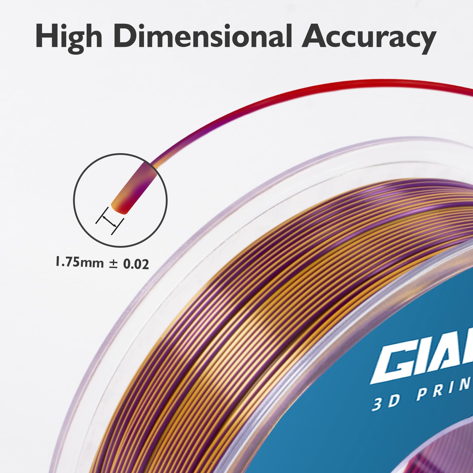 GIANTARM Tri-Colors Silk Pla Filament, 3D Printer Filament 1.75mm +/-0.02mm, 1Kg (2.2lbs) Spool, Vacuum Packaging(Red+Gold+Purple)