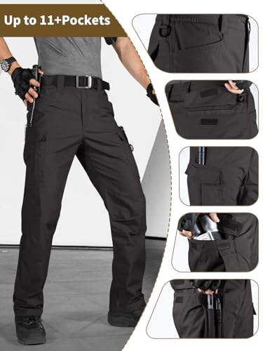 FREE SOLDIER Men's Water Resistant Pants Relaxed Fit Tactical Combat Army Cargo Work Pants with Multi Pocket (Black 34W x 30L)