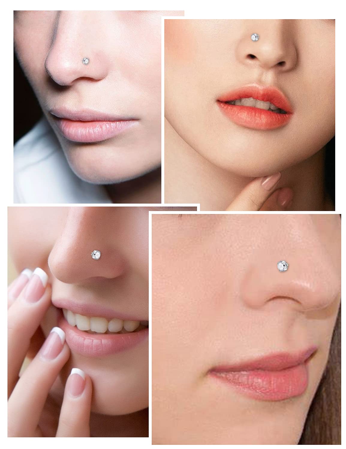 Ftovosyo 18G Threadless Push in Nose Rings Studs Surgical Steel Pushin Nose Stud 1.5mm 2mm 2.5mm 3mm Round Crystal Nose Piercing Jewelry for Women Men