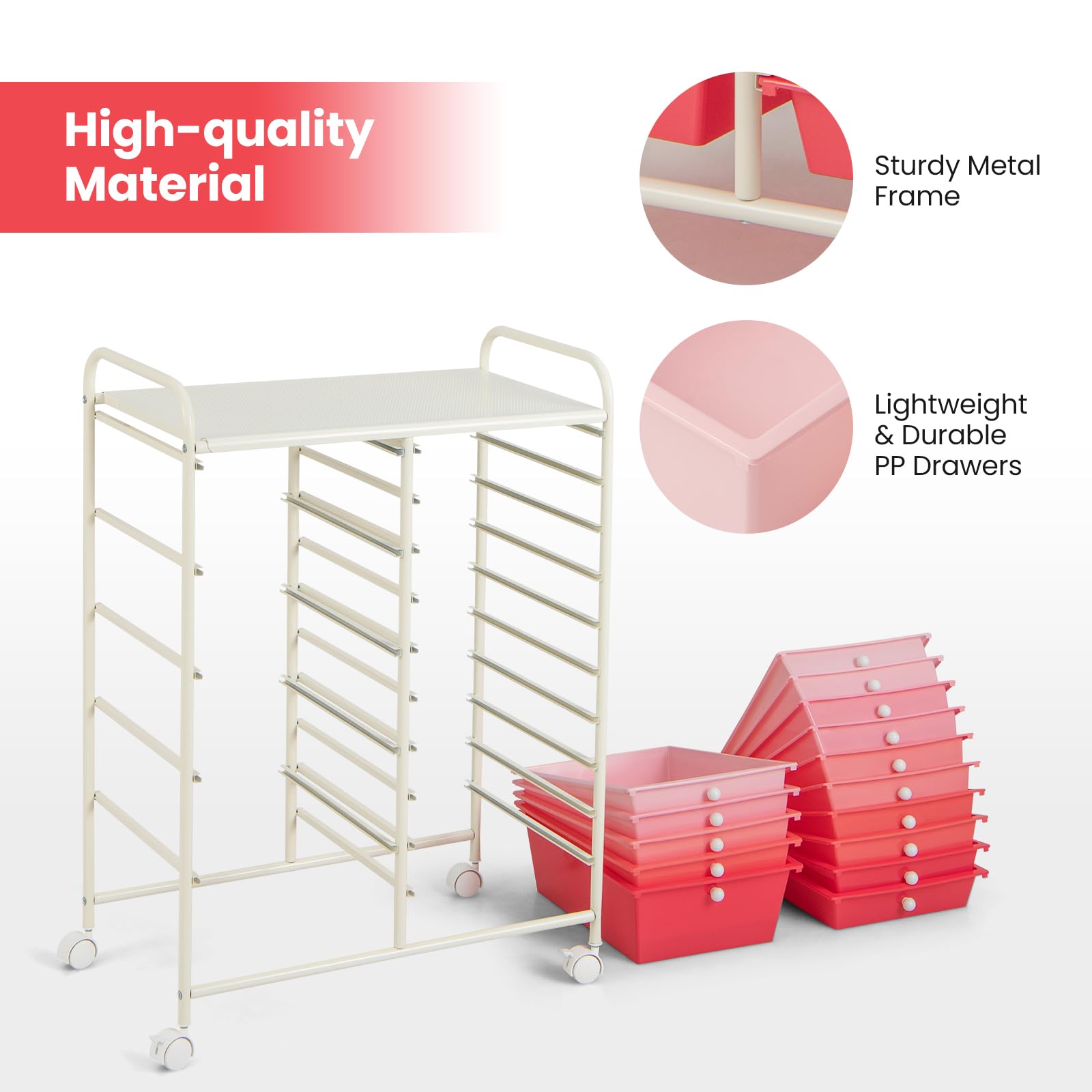Giantex 15 Drawers Rolling Cart, Classroom Organizers, Storage Cart with Wheels, for Teacher Office Home School Supplies Tool Craft Art Paper