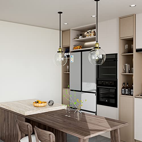 Frideko Glass Pendant Light - 7.9 inches Globe Pendant Light, Modern Pendant Lighting for Kitchen Island,Clear Glass Kitchen hanging Light, Pendant Lights Kitchen Island, Ceiling light for Dining Room
