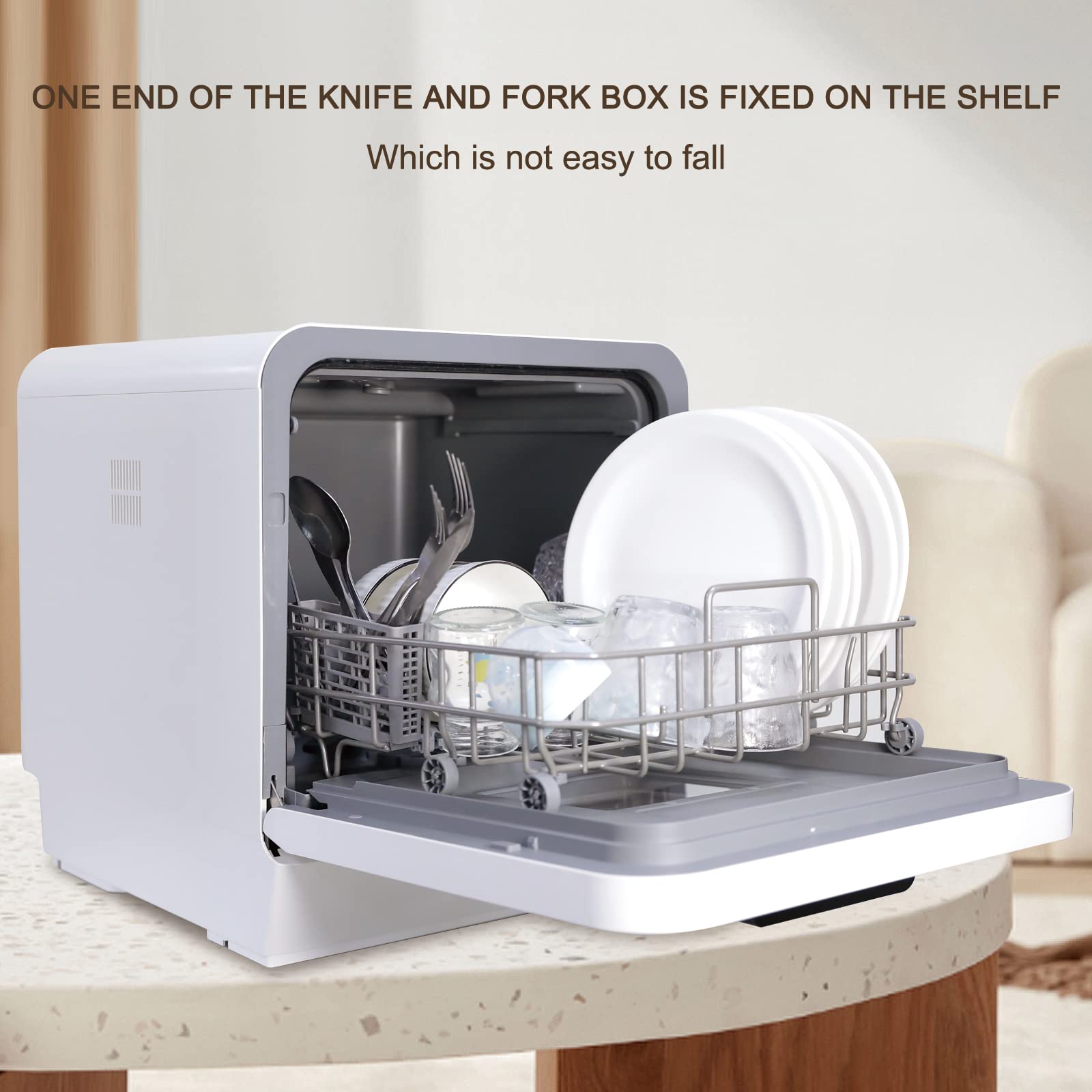 Fywad countertop dishwasher, portable dishwasher no hookup. Countertop Dishwasher with Water Tank. With child lock, hot drying, 4 washing programs. 360-degree spraying.