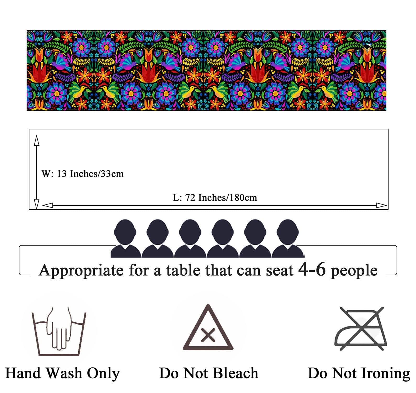 FUHSY Mexican Fiesta Table Runner Floral Linen Table Runner 13 x 72 Inch Dia De Los Muertos Decor Cinco De Mayo Mexican Theme Party Table Decorations Day of The Dead Serape Dinner Table Cloth Runner