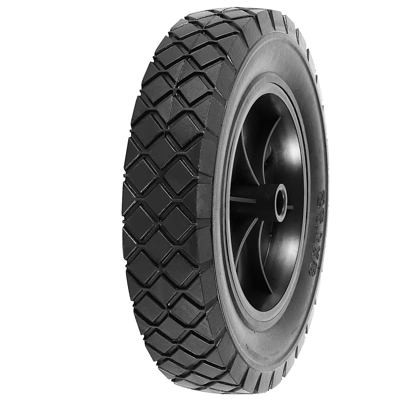 KOHAND 4 Pack 8 Inch Rubber Replacement Tire, Semi-Pneumatic Tire Plastic Wheel with 1/2-Inch Bore Offset Axle for Hand Trucks, Lawnmowers, Utility Carts, Black