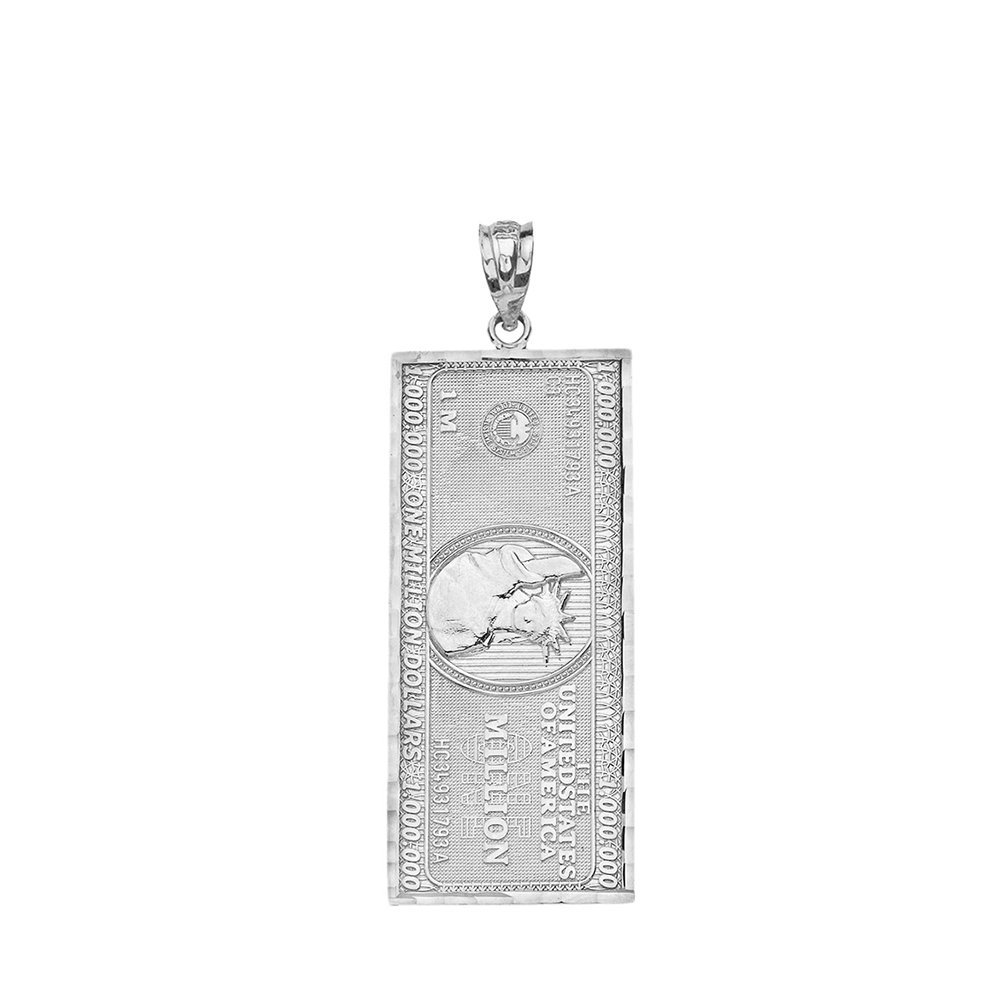 Fine 925 Sterling Silver $1 Million Dollar Bill Necklace Pendant (Small)