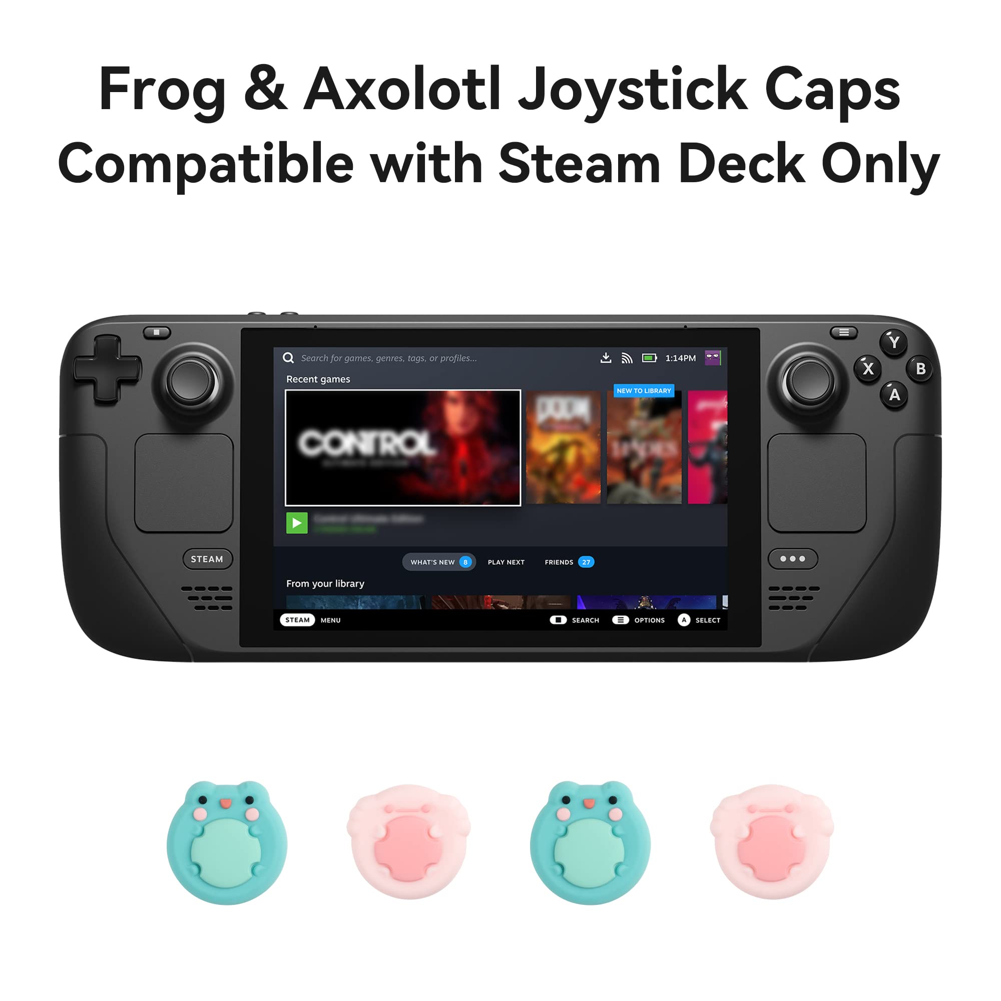 GeekShare 4PCS Cute Animal Theme Silicone Joycon Thumb Grip Caps,Joystick Cover Compatible with Steam Deck Only - Frog & Axolotl(for Steam Deck)