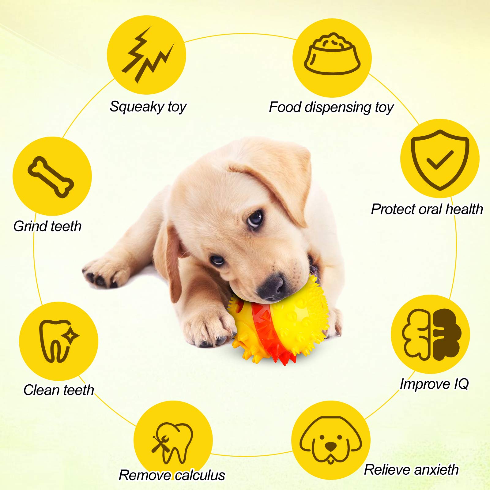 HALOVIE Dog Ball for Small/Medium/Large Dogs, Indestructible Dog Chew Toy Interactive Squeaky Ball (Yellow)