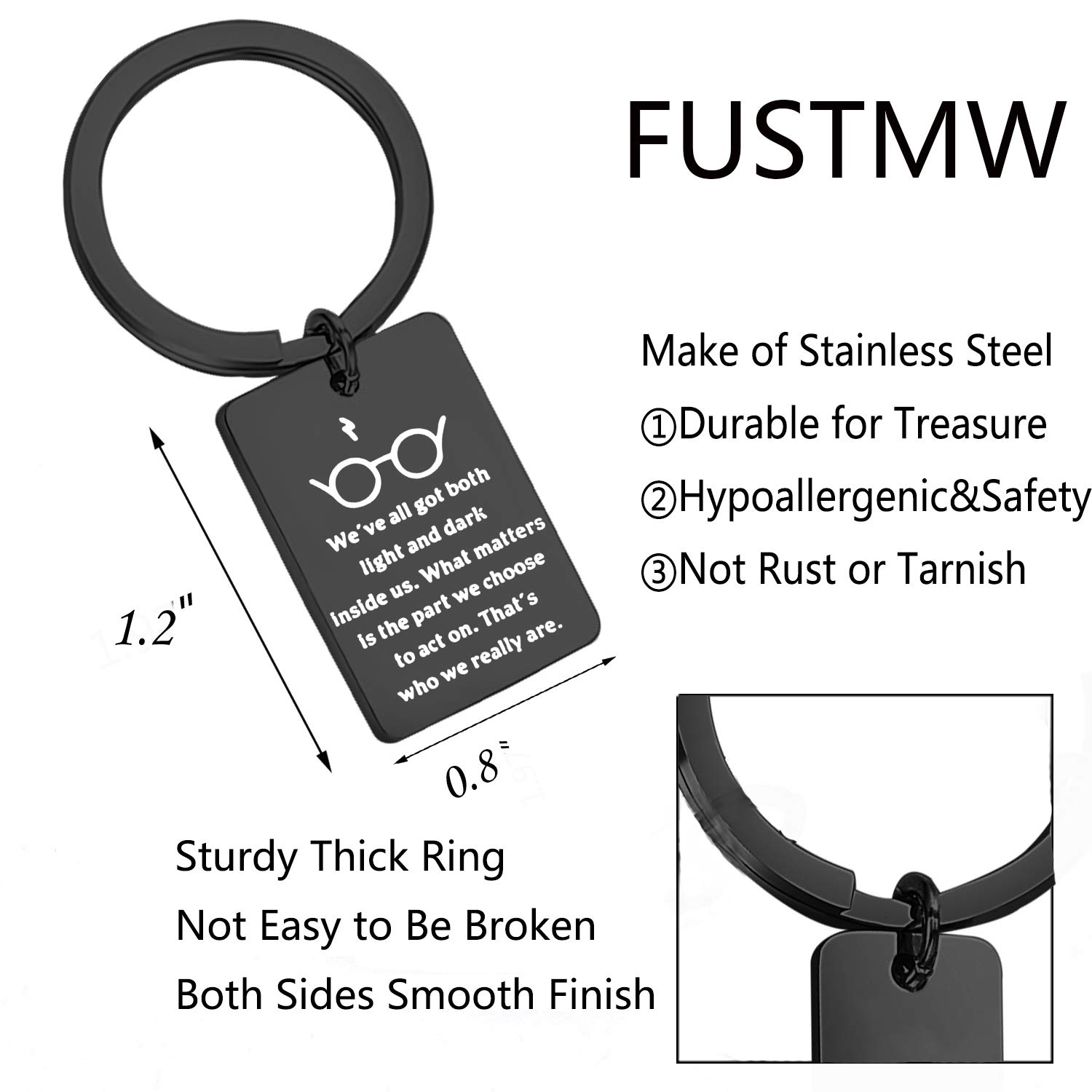 FUSTMW Movie Quote Keychian Black Inspire Gift We've All Got Both Light and Dark Inside Us Inspirational Gifts for Movie Book Lover Gifts (Black)
