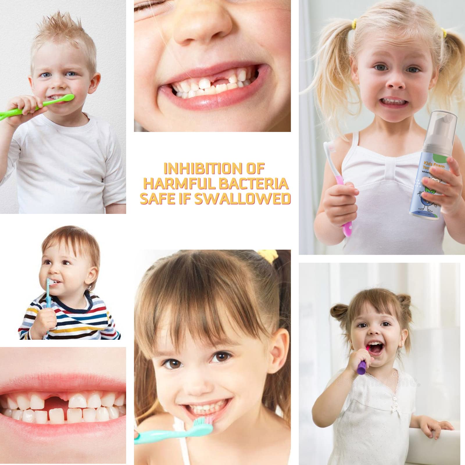 Foam Toothpaste Kids, Toddler Toothpaste with Low Fluoride, Foaming Toothpaste Kids and Mouthwash for Dental Care for Children 3+