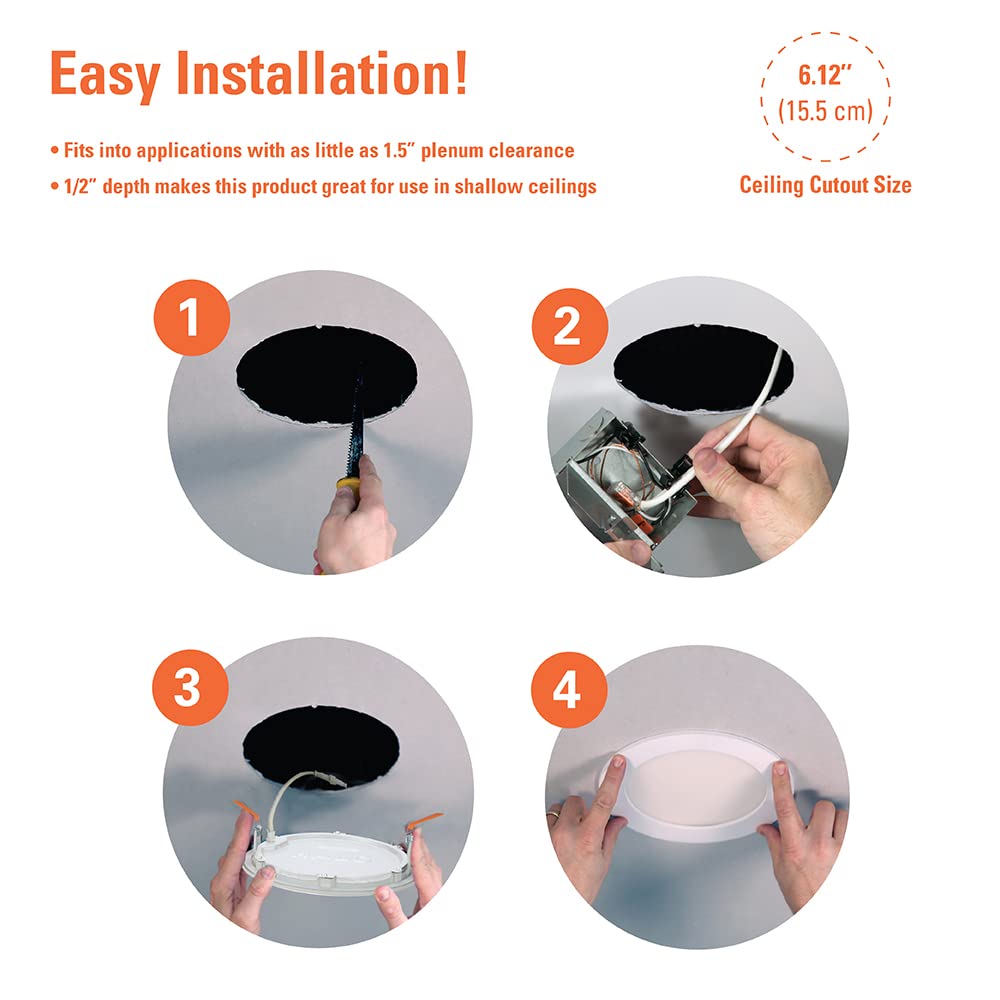 HALO 6 inch Recessed LED Ceiling & Shower Disc Light – Canless Ultra Thin Downlight – 5 CCT Selectable - White - 6 Pack