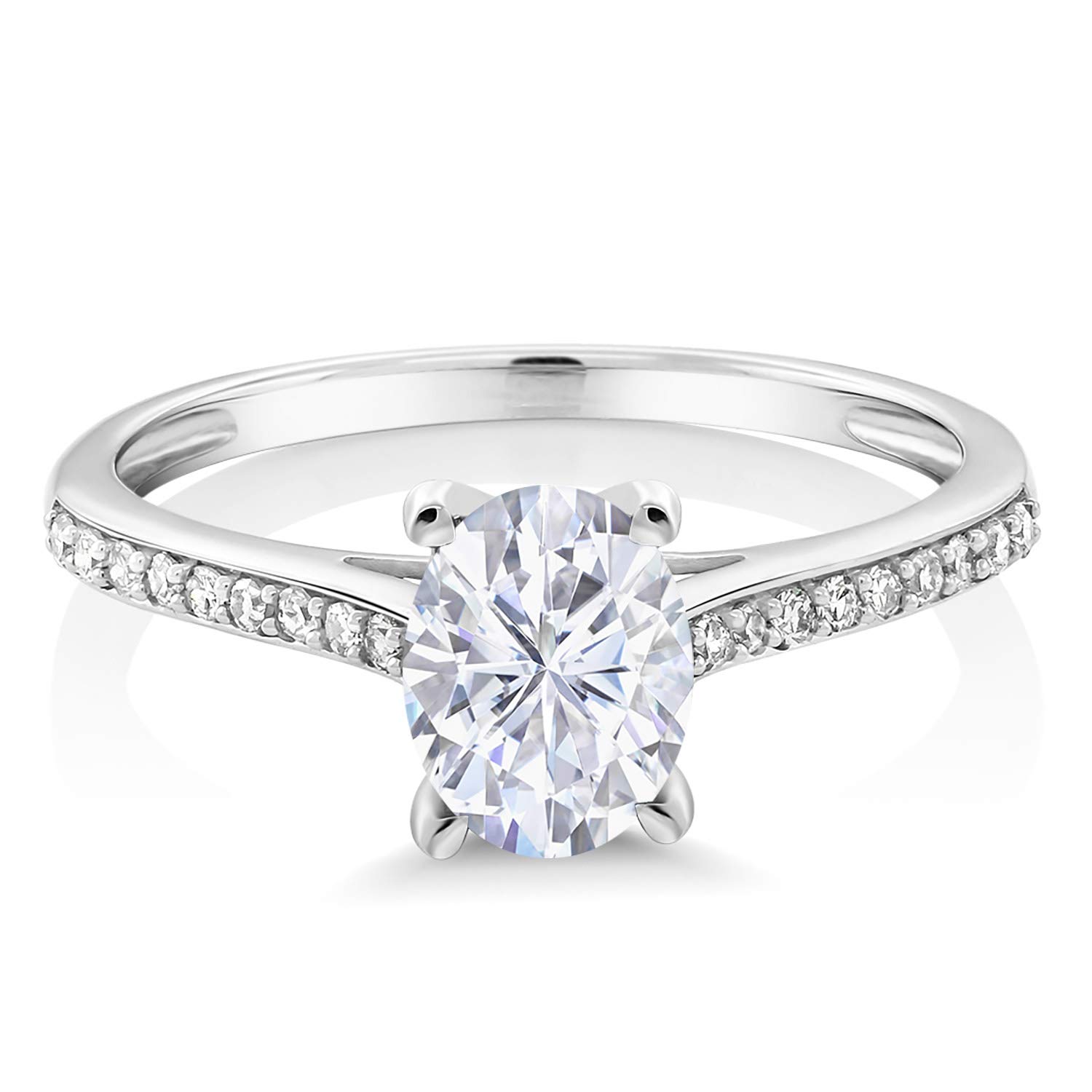Gem Stone King 10K White Gold Gemstone Birthstone and White Diamond Engagement Ring | Oval 8X6MM | Wedding Anniversary Promise Ring For Women | Available In Size 5, 6, 7, 8, 9