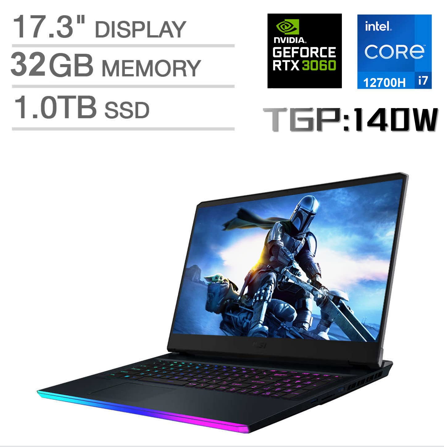 MSI GE76 Raider 17.3" 144Hz Gaming Laptop 8-core 11th Core i7-11800H GeForce RTX 3060 TGP 140W RGB Backlit KB Thunberbolt 4 Windows 11 Home w/HDMI