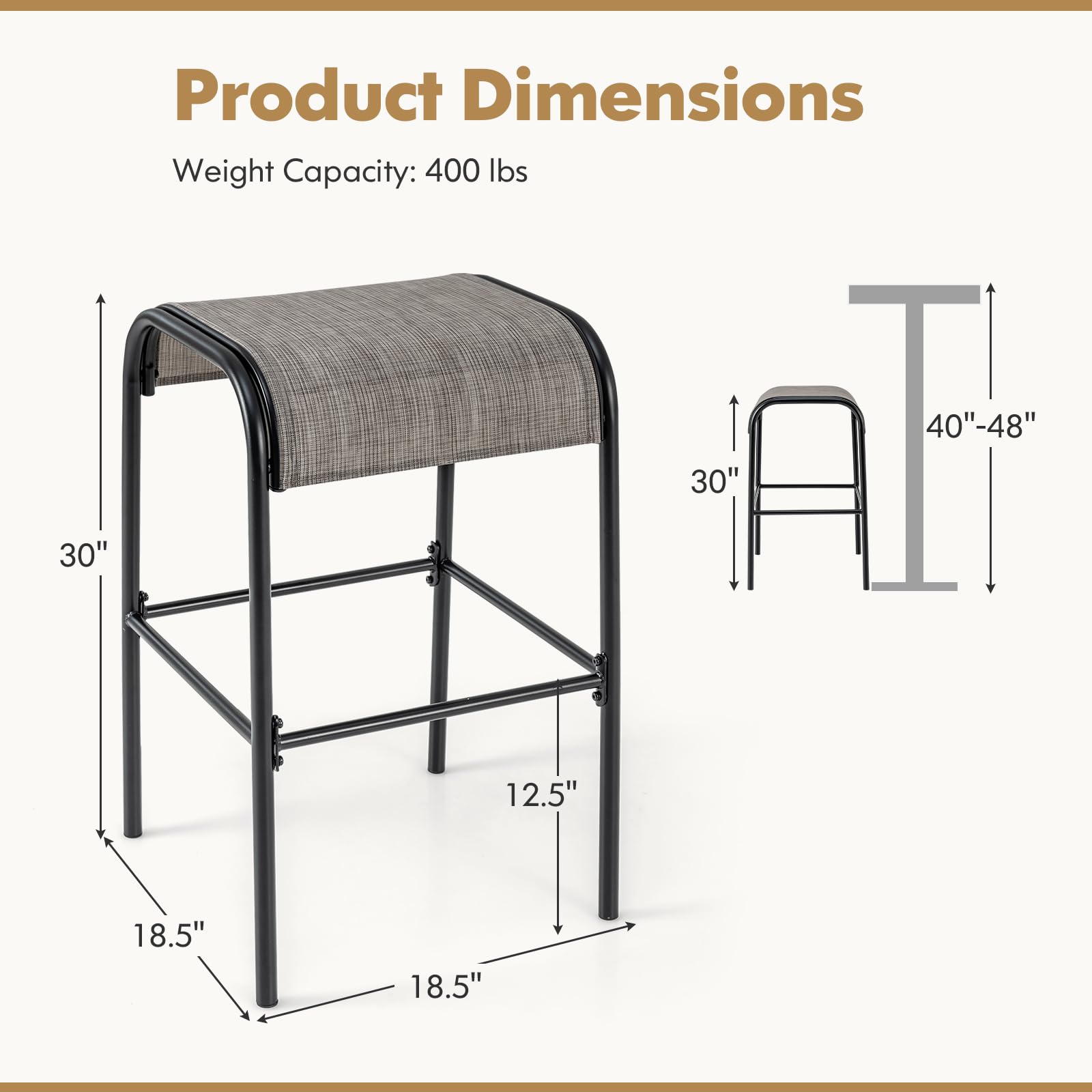 Tangkula Outdoor Bar Stools Set of 4, 30" Bar Height Bistro Stools with Breathable Fabric Seat & Heavy-Duty Metal Frame, Backless Bar Chairs with Curved Seats for Patio, Poolside, Backyard (4, Coffee)