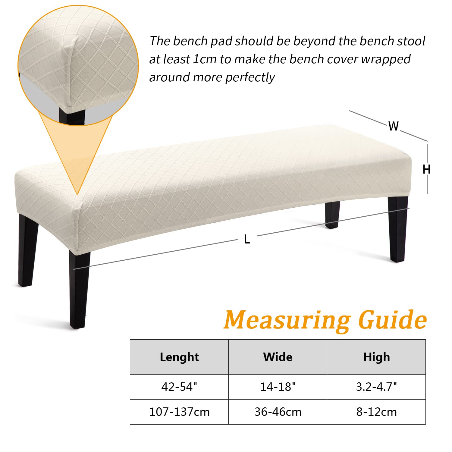 Fuloon Stretch Jacquard Dining Bench Cover - Anti-Dust Removable Bench Slipcover Washable Bench Seat Protector Cover for Living Room, Bedroom, Kitchen (Beige)