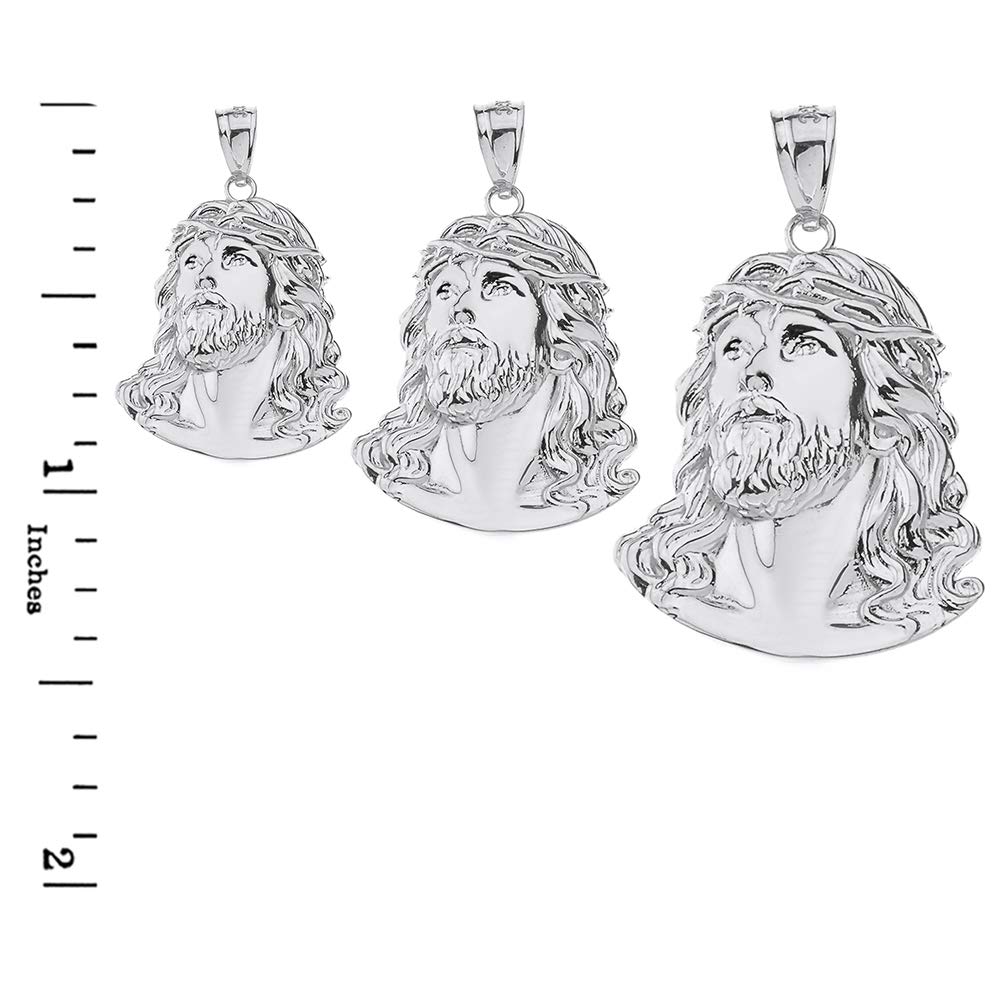 Fine 925 Sterling Silver Jesus Head Face Charm Religious Pendant, 0.92"