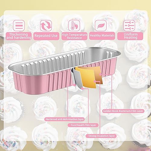 Qusitlry Aluminum Foil Loaf Baking Pans with Lids (50Pcs Pink), 200ml Ramekin Rectangle Baking Tins Muffin Liners Mini Pie Pans Foil Bread Containers for Bakingā¦