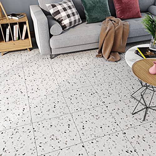 FunStick 30 Pack Peel and Stick Floor Tile Bathroom Flooring 12x12 In Thick Grey Floor Tiles Peel and Stick Waterproof Self Adhesive Terrazzo Vinyl Flooring Tiles for Kitchen Bedroom Laminate Flooring