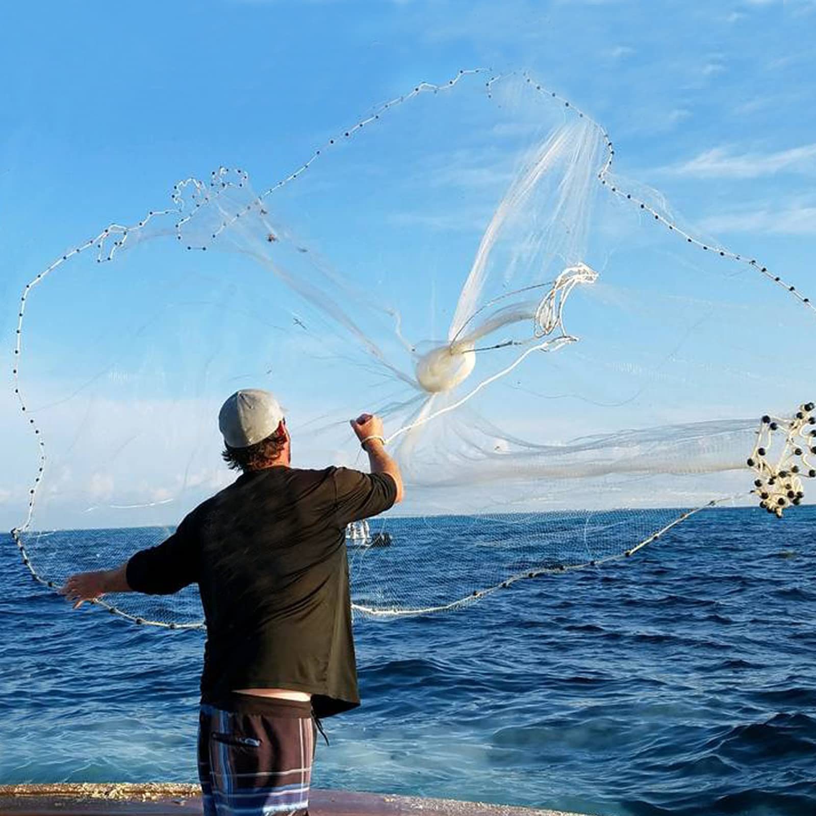 FunVZU Fishing Cast Net - Nylon Casting Fish Throw Net 6ft/7ft/8ft - Heavy Duty Weight Cast Net for Fishing - Fish Cast Net for Bait Trap