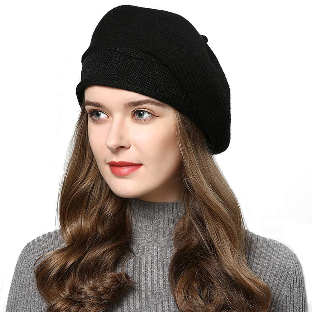 French Style Beret Hats for Women Knit Artist Hats Classic Solid Color Warm Beanie Hat