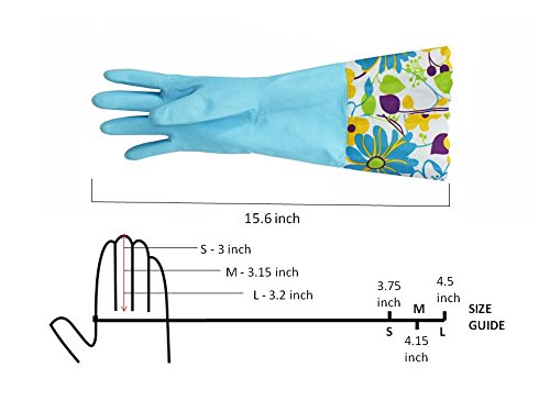 Finnhomy 31229 Household Gloves Latex free cleaning Gloves with soft fiber lining extra long cuff 15" and Vinyl Textured Grip 2 Pair Large