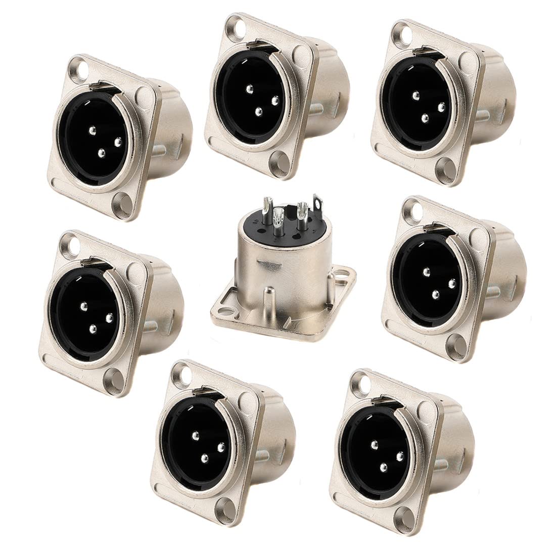 GDQLCNXB XLR Male Jack 3 Pin Panel Mount JacksďźSilver Metal Housing XLR-M Socket Audio Speaker Microphone Connector 8Pcs.