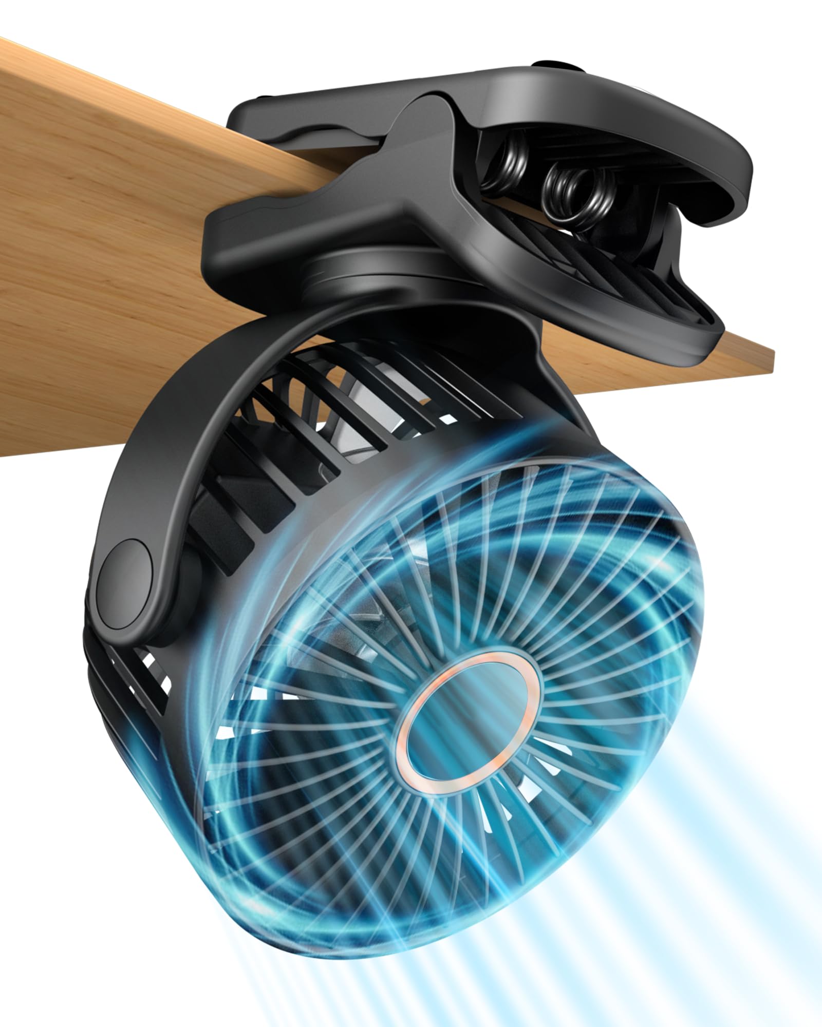 FrSara Portable Clip on Fan Battery Operated, 3 Speed Quiet Rechargeable Mini Table Fan, Quiet, high air volume, 360 degree free rotation, Mini Desk Fan, Stroller Fan
