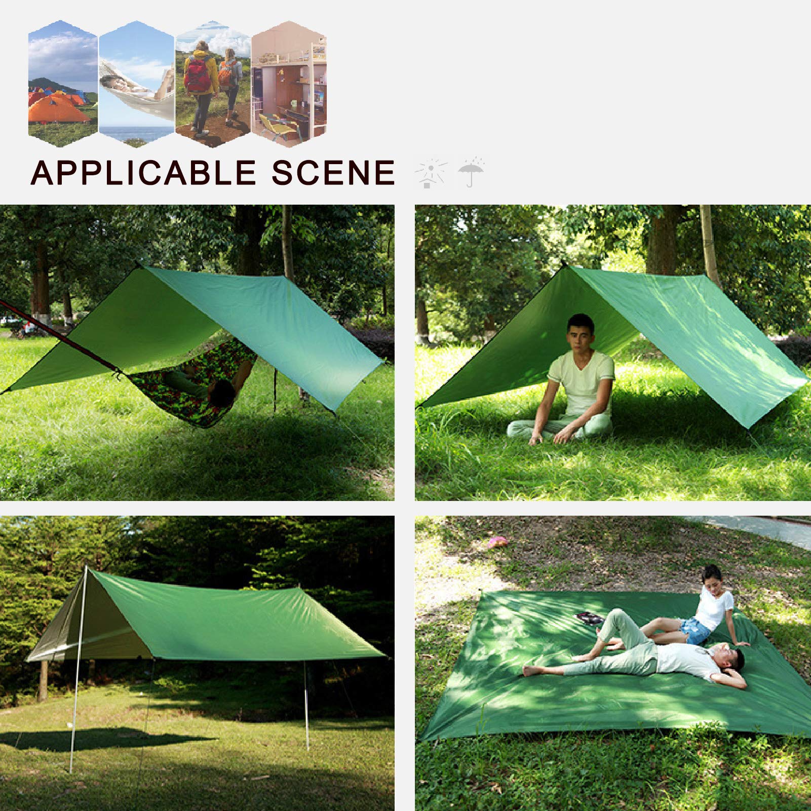 Hammock Rain Fly,Camping Tarp Waterproof,Camping Essentials,Moistureproof Picnic Mat,Camping Tent Footprints with Drawstring Carrying Bag-Light Weight-Essential Survival Gear,Shading,Beach,91" x 83"