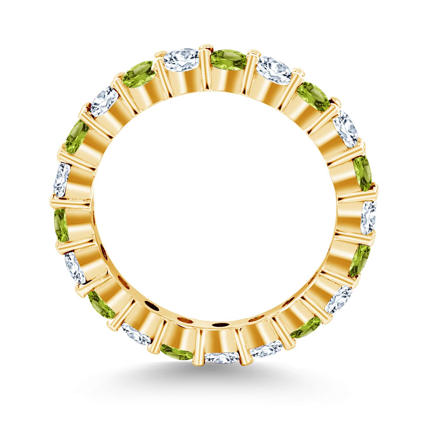 Gem Stone King 1.20 Ct Round Green Peridot and White Created Sapphire 18K Yellow Gold Plated Silver Eternity Band Ring (Size 5)