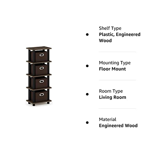 FURINNO Turn-N-Tube 4-Bins System Rack, Columbia Walnut/Black/Dark Brown