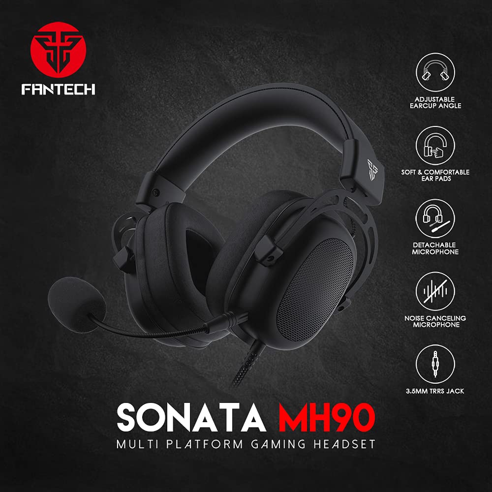 Gaming Headset, 53mm Driver Headphone for PC, PlayStation 4 5, Xbox One S X, Nintendo Switch, VR, Android, and iOS, Black (FA-MH90)