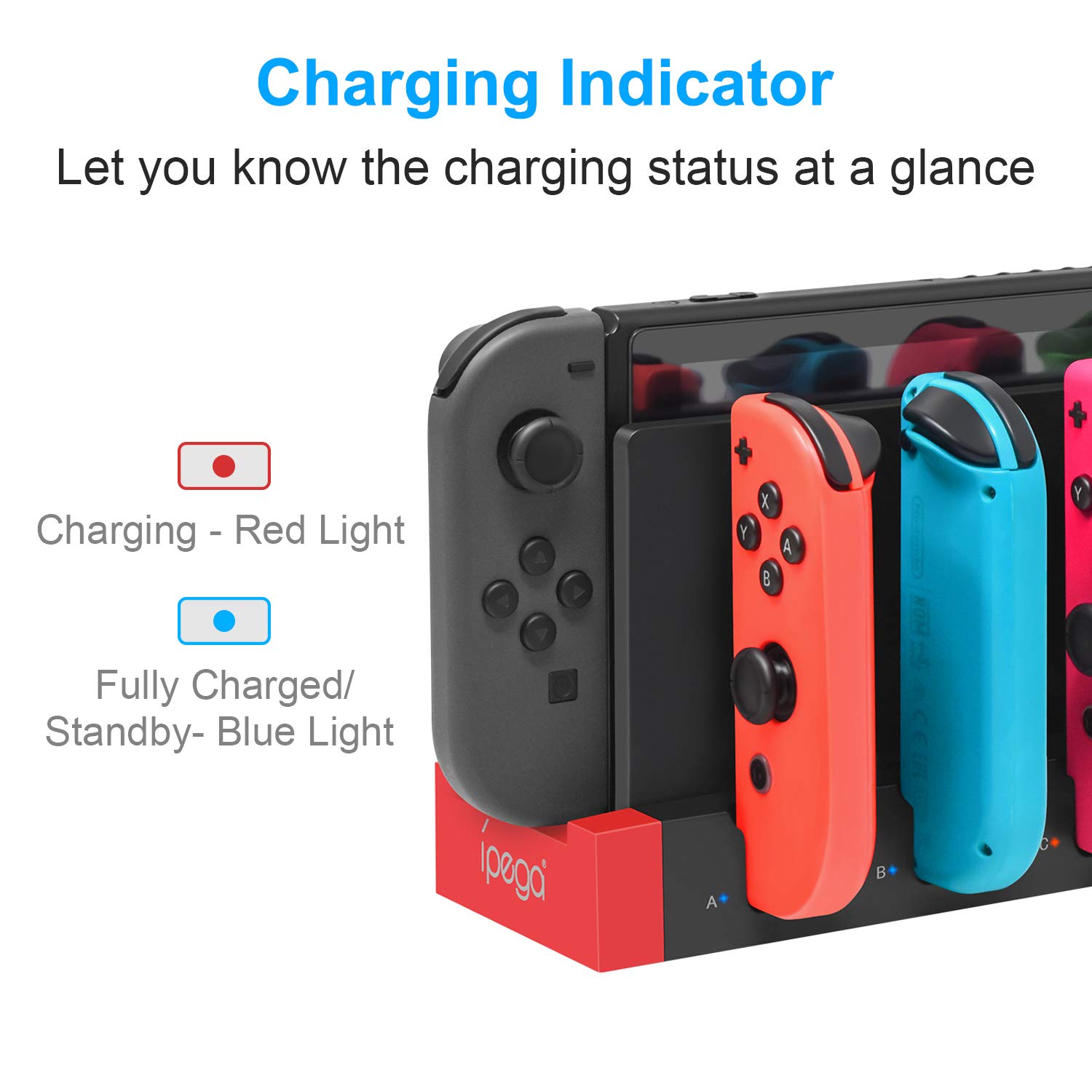 FYOUNG Charger for Switch &Switch OLED Joy Cons Controllers, Charging Dock Base Station for Nintendo Switch Joycons with Indicator, Charger Station Stand for Joy Cons
