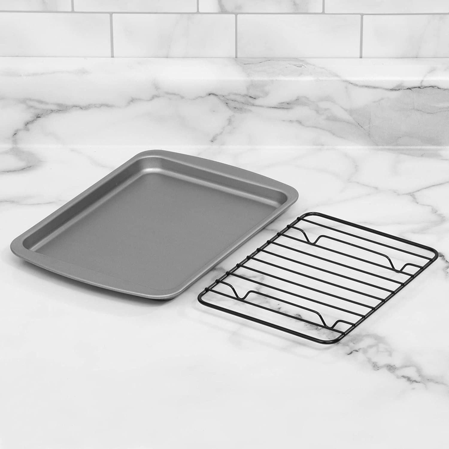G & S Metal Products Company HG56R OvenStuff Toaster Oven Cookie Baking Pan with Nonstick Cooling Rack, 8.5'' x 6.5'', Gray