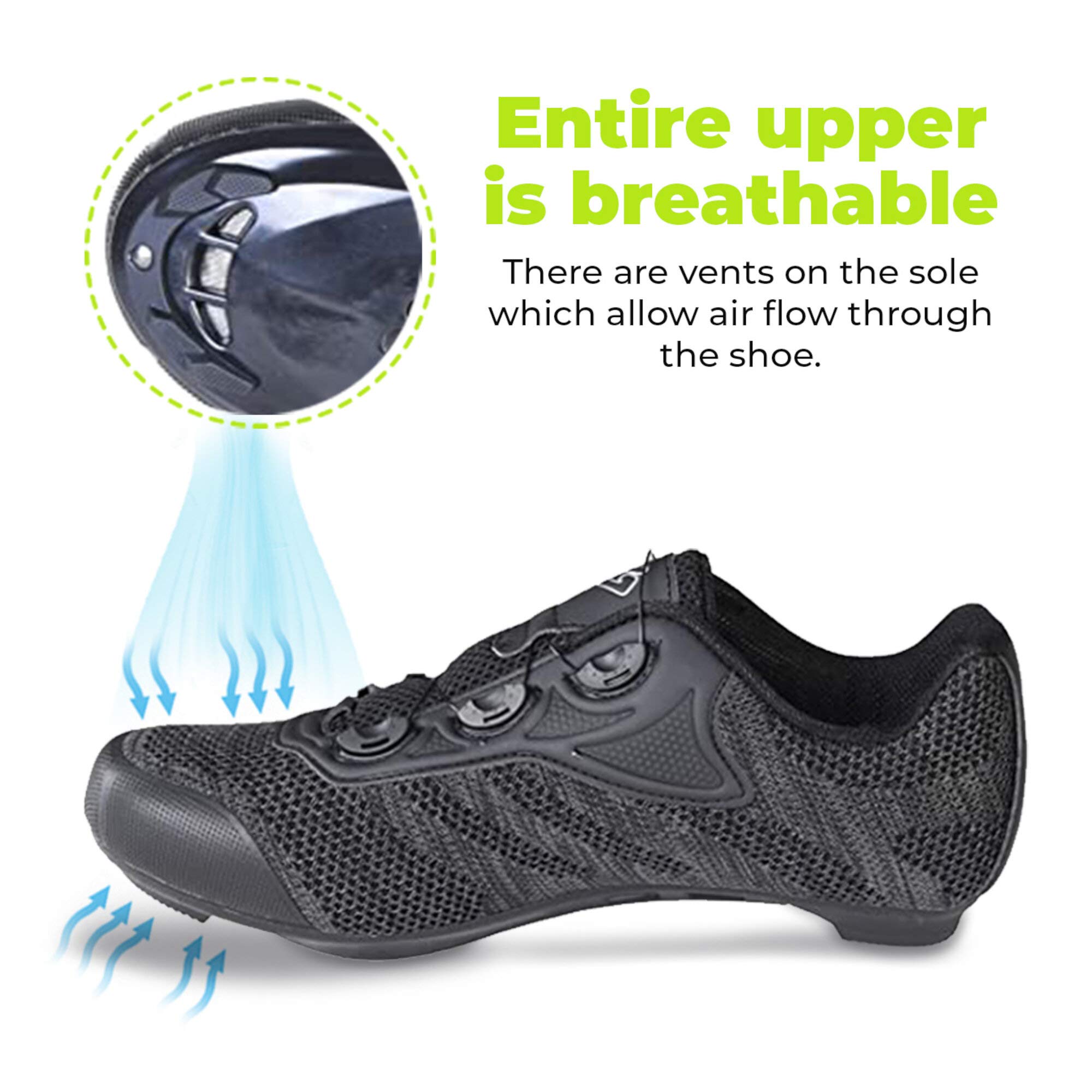 Gavin Pro Road/Indoor Cycling Shoe, Quick Lace - 3 Bolt Road Cleat Compatible Black