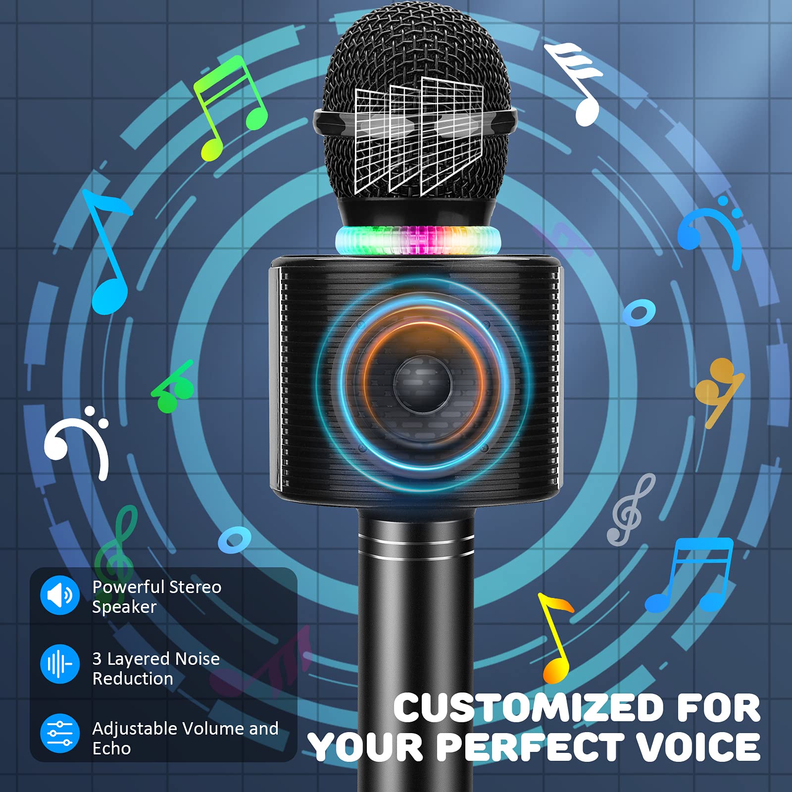 FISHOAKY Karaoke Microphone for Kids, 3 in 1 Portable Wireless Microphone Speaker Music Singing Voice Recording Karaoke Machine with Android/iOS for Home KTV Player Outdoor