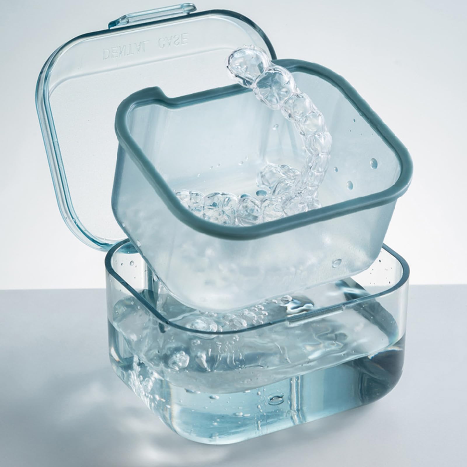 Fodofodo Retainer Case,Denture Cup,Retainer Cleaning Box with Strainer basket,Guard Box with Retainer Removal Tool and Brush,Compatible with Invisible braces,Retainers,Mouth Guards (Blue)
