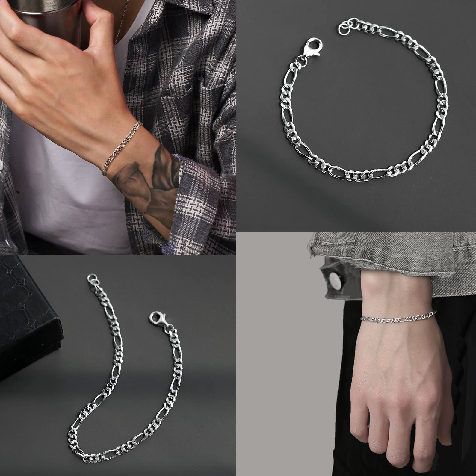 GIFIKOI Men's Cuff Bracelets Stainless Steel Silver Chain Bracelet for Men Silver Open Cuff Bracelet