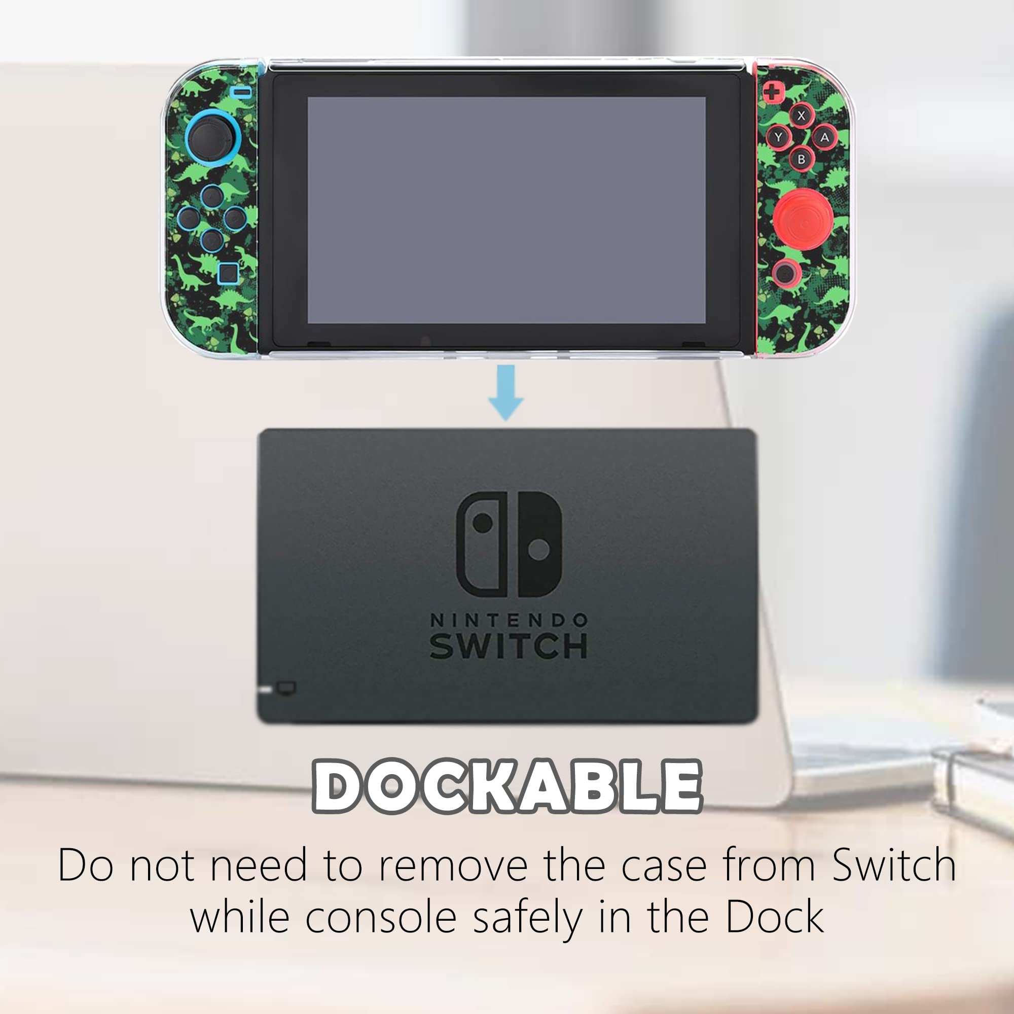 GADZILLE Dockable Switch Case Vintage Cartoon Dinosaur Switch Case 360°Full Protection Anti-Fall-Scratch Durable Hard Nintendos Switch Case Protector for Switch Console and Joy-Cons
