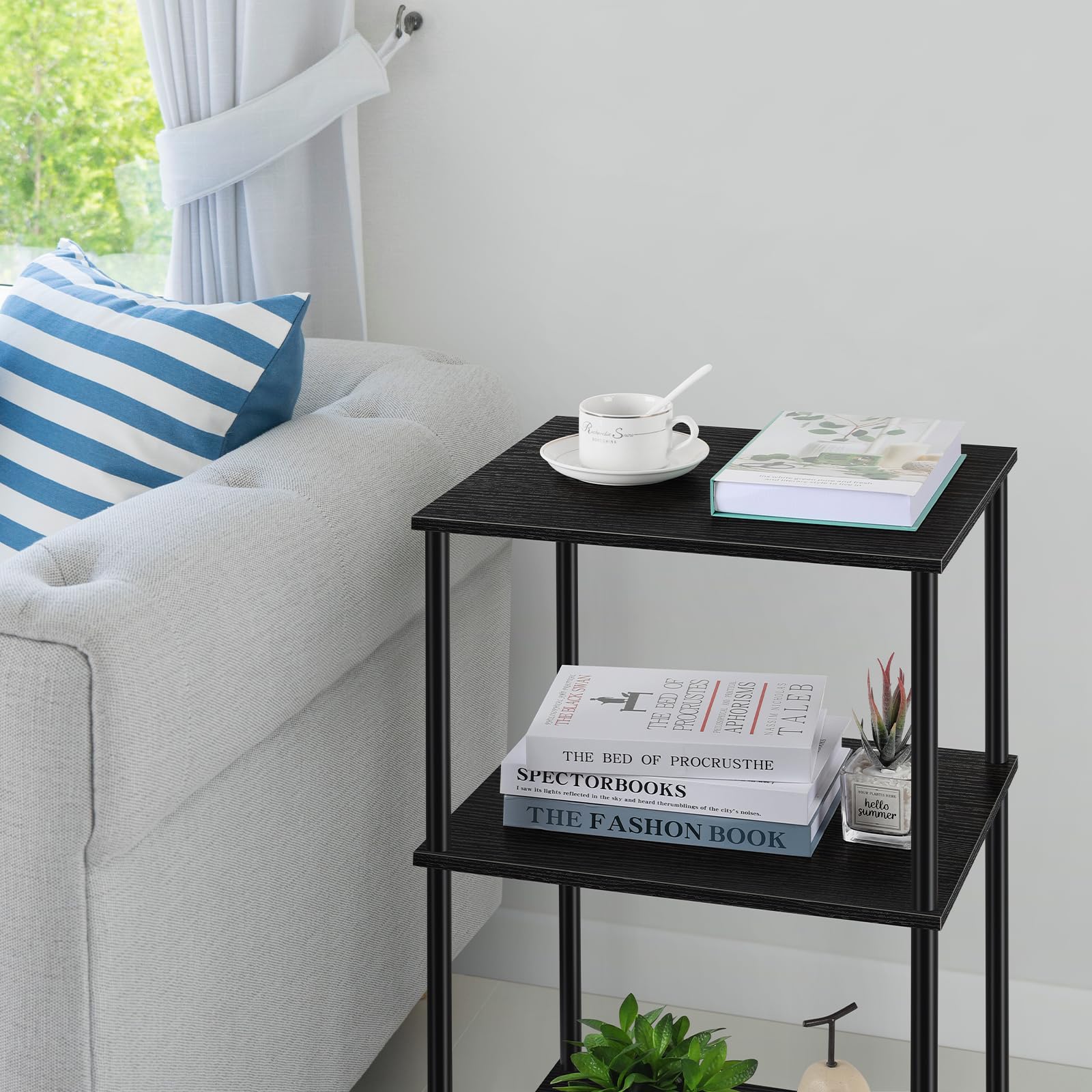 Fogein 3-Tier End Table, Nightstand Sofa Table Side Table, Table Stand, Nightstand for Living Room Shelf Storage for Bedroom Used for Small Spaces Table(Black)