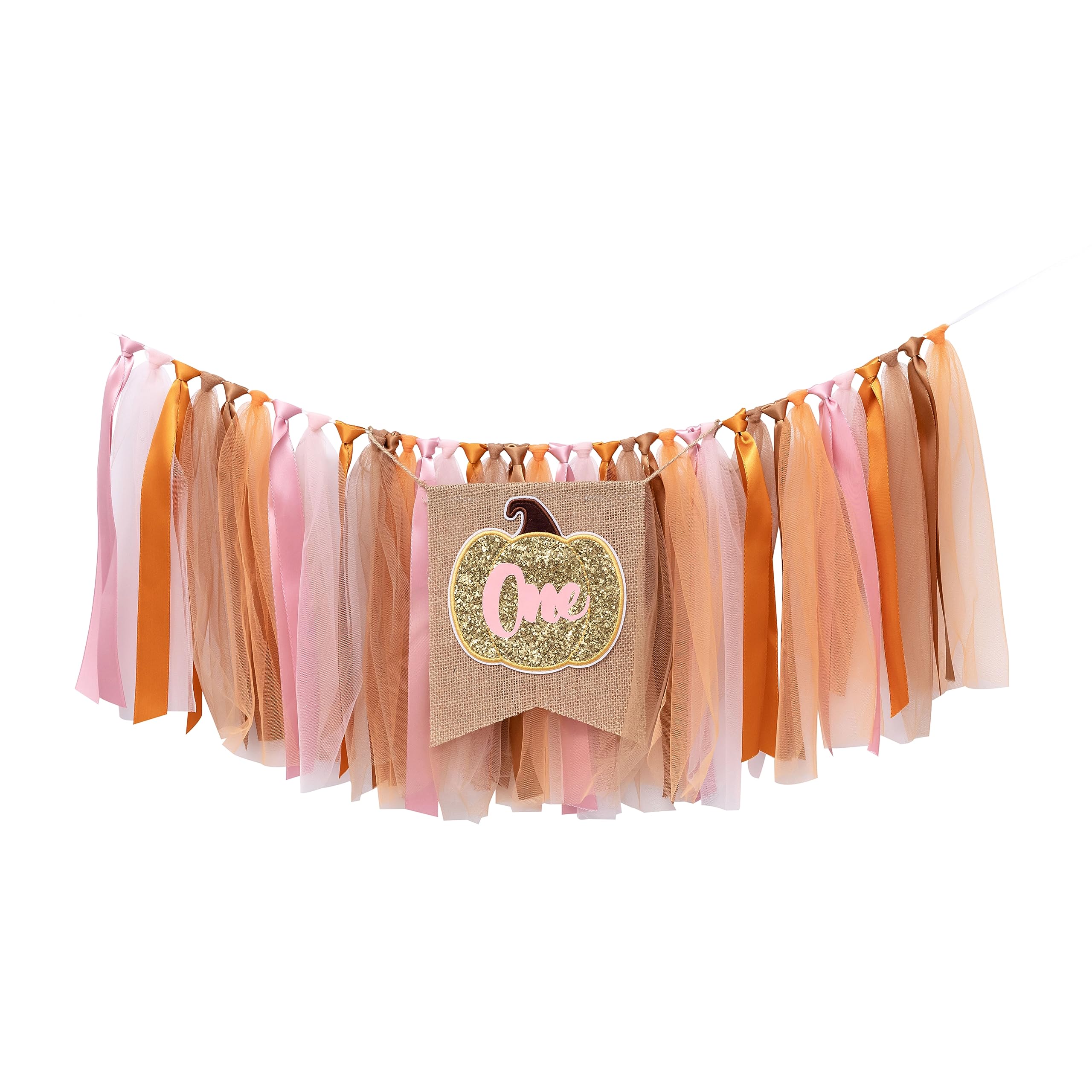 Gold Pumpkin Birthday High Chair Banner - Our Little Pumpkin Is Turning One HighChair Tutu Skirt Banner,Smash Cake Garland, 1st Birthday Photo Backdrop (Pumpkin TUTU)