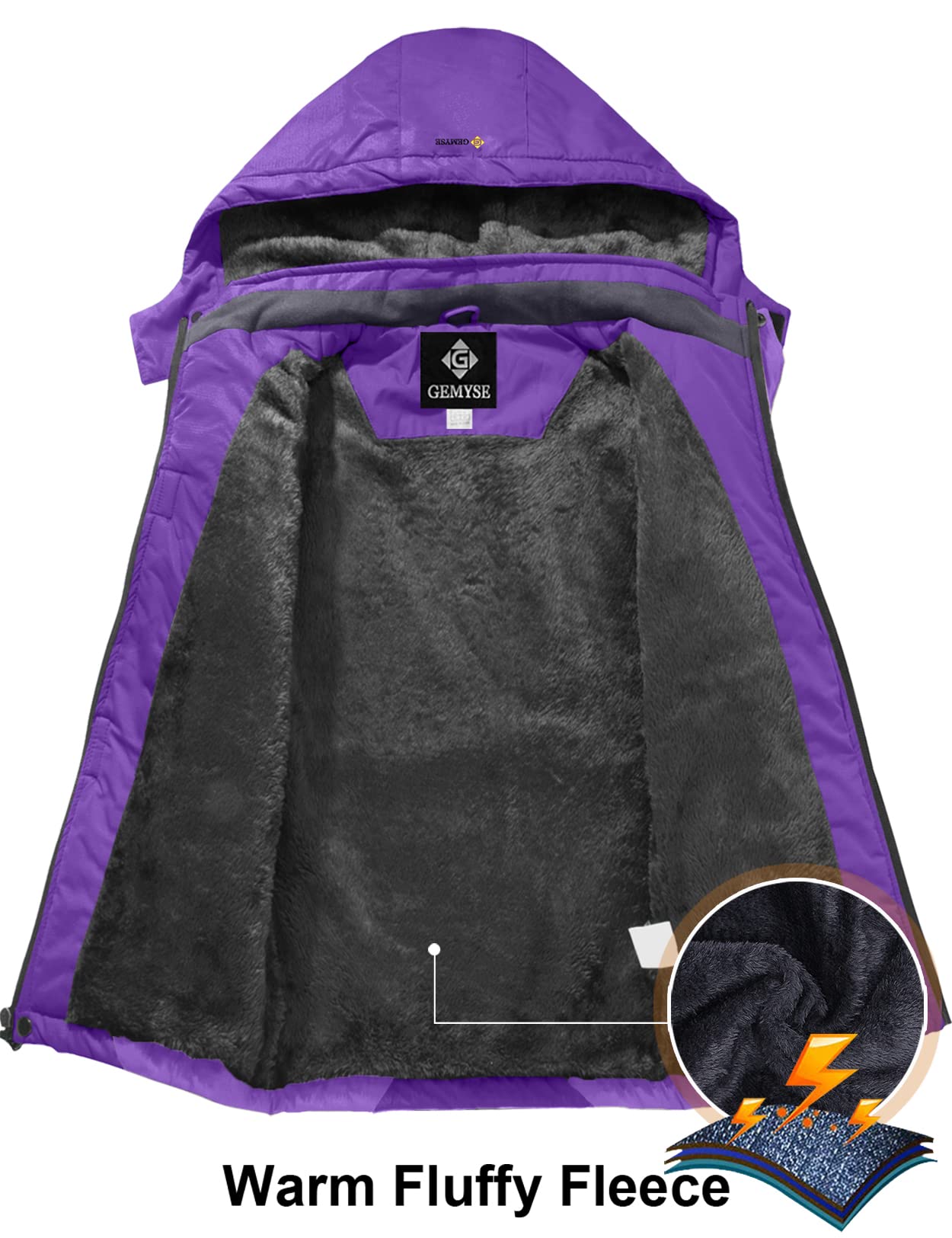 GEMYSE Girl's Waterproof Ski Snow Jacket Fleece Windproof Winter Jacket with Hood (Purple,14/16)