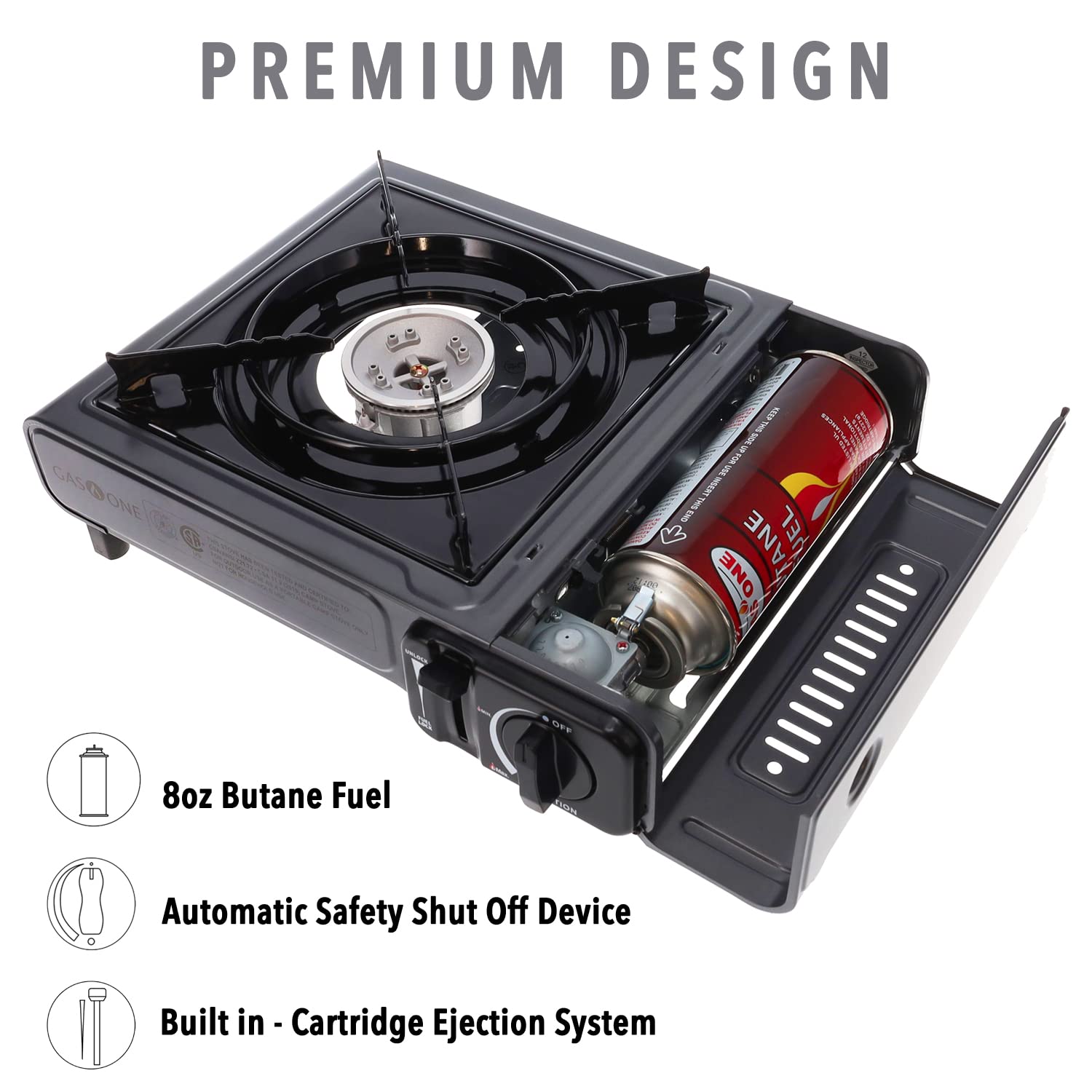 Gas One Butane Gas Stove with 4 Fuel Canister Catridge - Gray