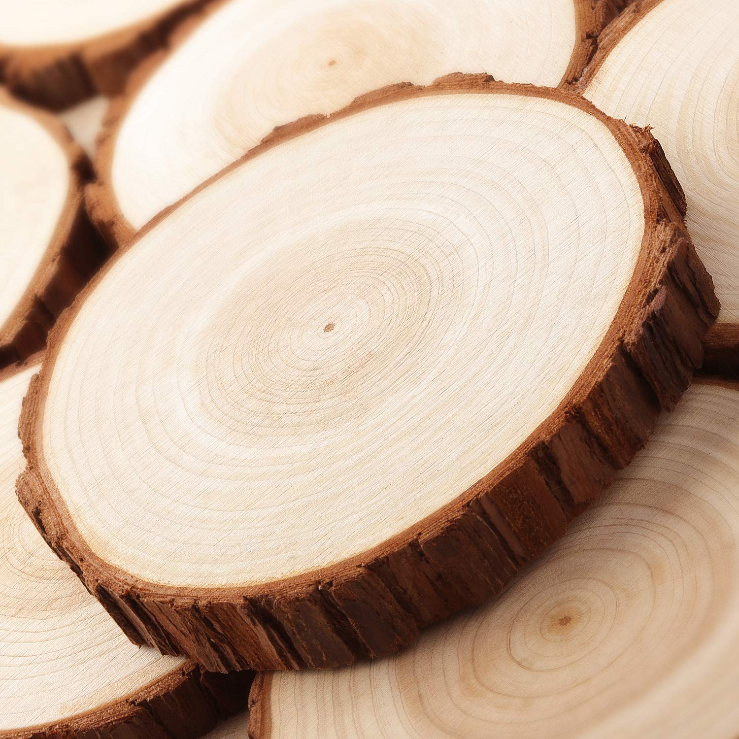 Fuyit Unfinished Wood Slices for Centerpieces, 8Pcs 5.1-5.5 Inch Natural Wooden Round Discs with Bark for Rustic DIY Crafts, Table Base, Wedding Decoration