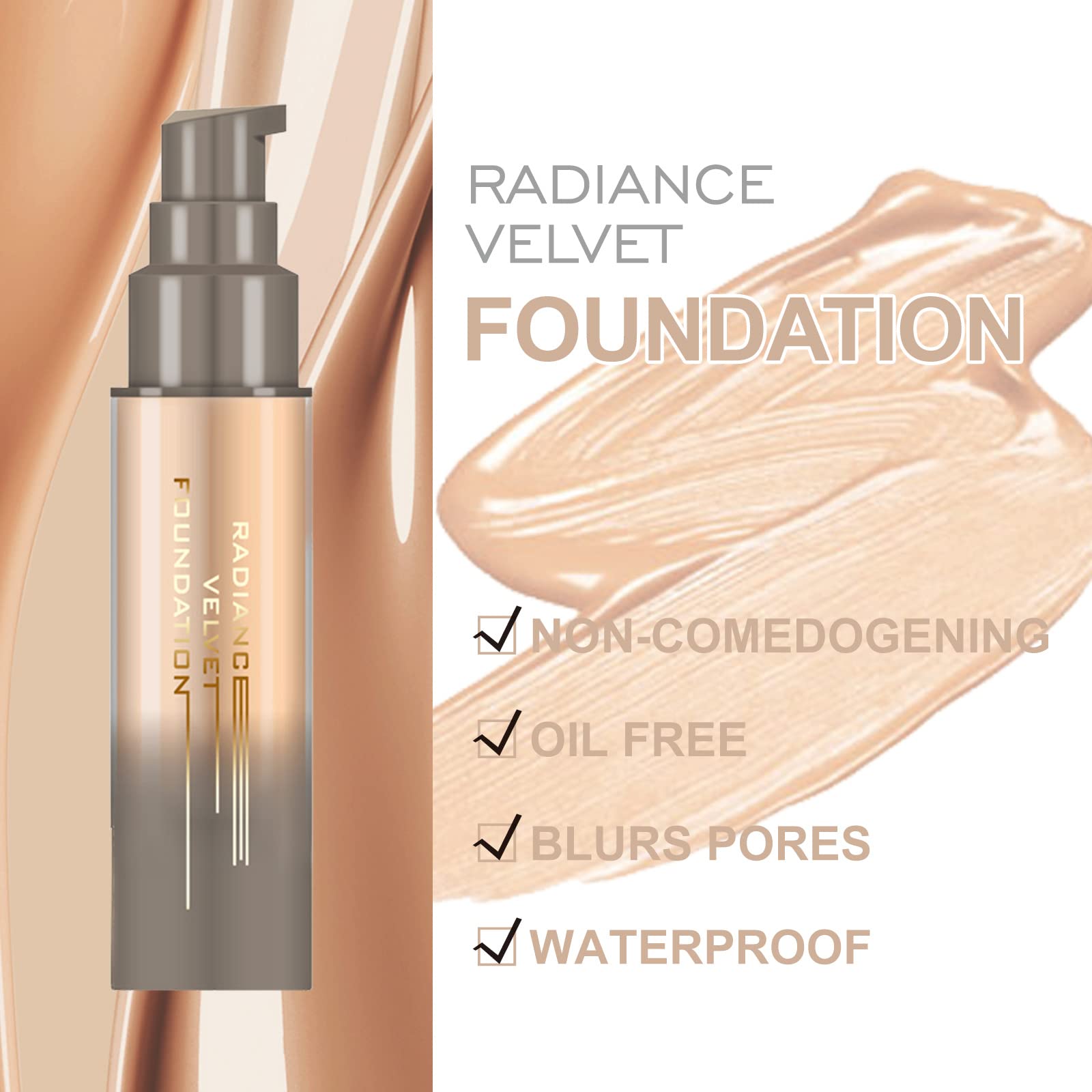 Music Flower Radiance Velvet Foundation, Lightweight Concealer Cream Matte Finish, Natural Long Lasting Full Coverage Make Up Look, 1.55 Fl Oz (44g) (Wheat)