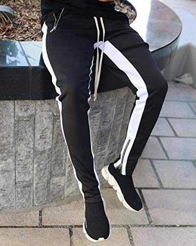 FLYFIREFLY Men's Gym Sport Pants Hip Hop Slim Fit Track Pants Workout Running Athletic Jogger Bottom Black White