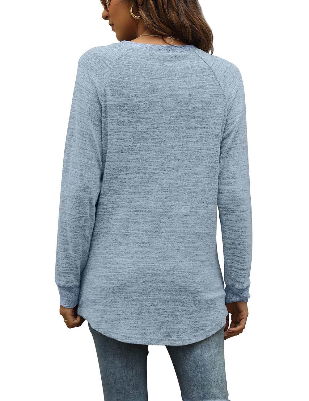 Geifa Womens Sweatshirts Long Sleeve Tee Shirts Loose Casual Sweaters Grey White L Womens Fall Fashion 2023