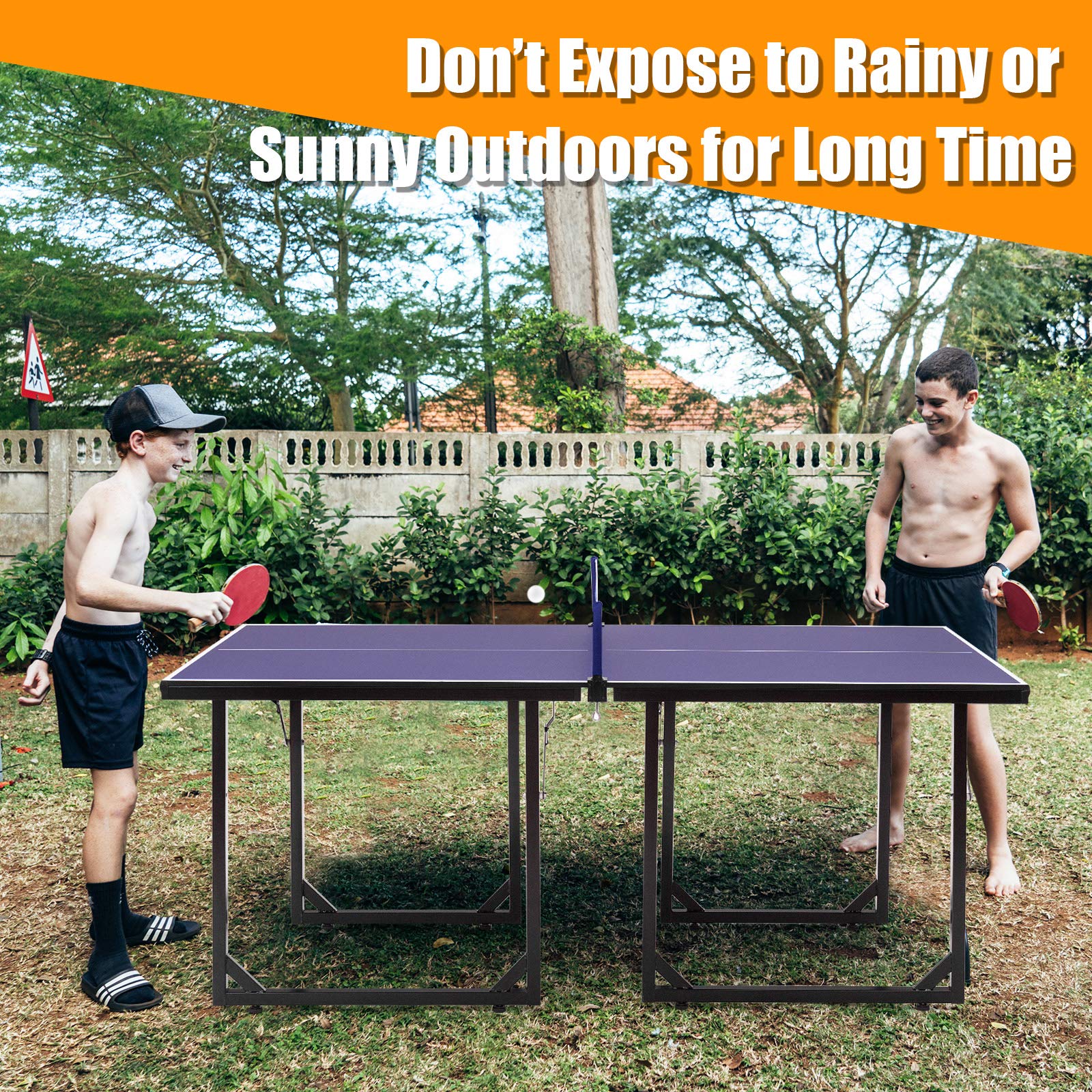 GYMAX Folding Table Tennis Table, Portable Free Installation Mini Ping Pong Table with Net, Instant Set up Table Tennis Table Kit for Indoor/Outdoor (Blue)