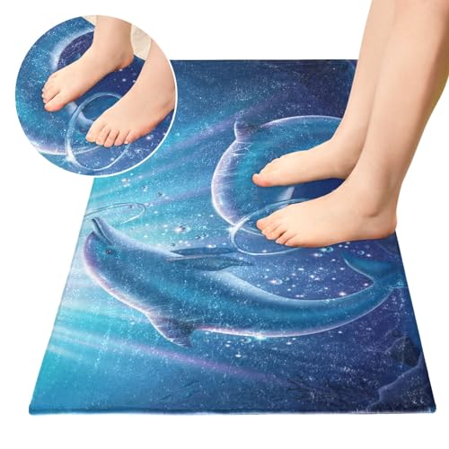 Fluffy Floor Carpet-Dolphin Blue Ocean Summer,39x20in Front Door Mat Indoor Machine Washable Carpet,Aesthetic Rug