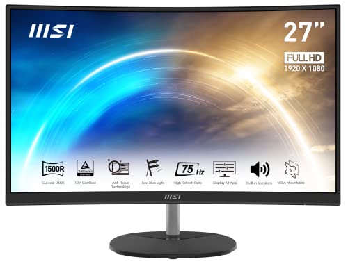 MSI Pro MP272C, 27", 1920 x 1080 (FHD), Curved VA, 75Hz, FreeSync, TUV Certified Eyesight Protection, 1ms, HDMI, Tilt