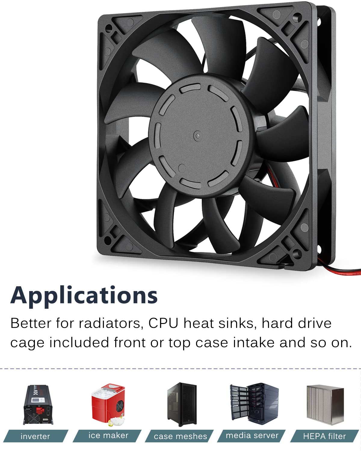 GDSTIME 24V DC Brushless Cooling Fan, 120mm Case Fan, Dual Ball Bearings 120mm x 120mm x 25mm Cooler Fan